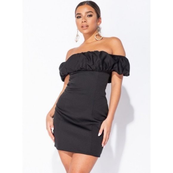 Dresses | Black Short Sleeve Off Shoulder Bodycon Mini Dress | Poshmark